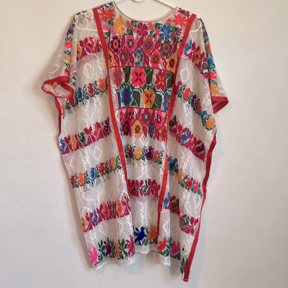 Vintage | Dresses | White Lace Huipil Embroidered By Hand With Colored ...
